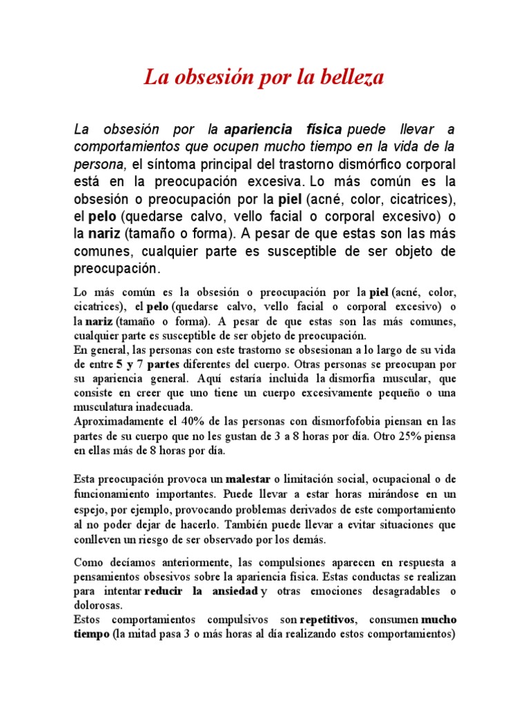 Ensayo La Obsecion Por La Belleza A.V.O | PDF | Comportamiento | Sicología