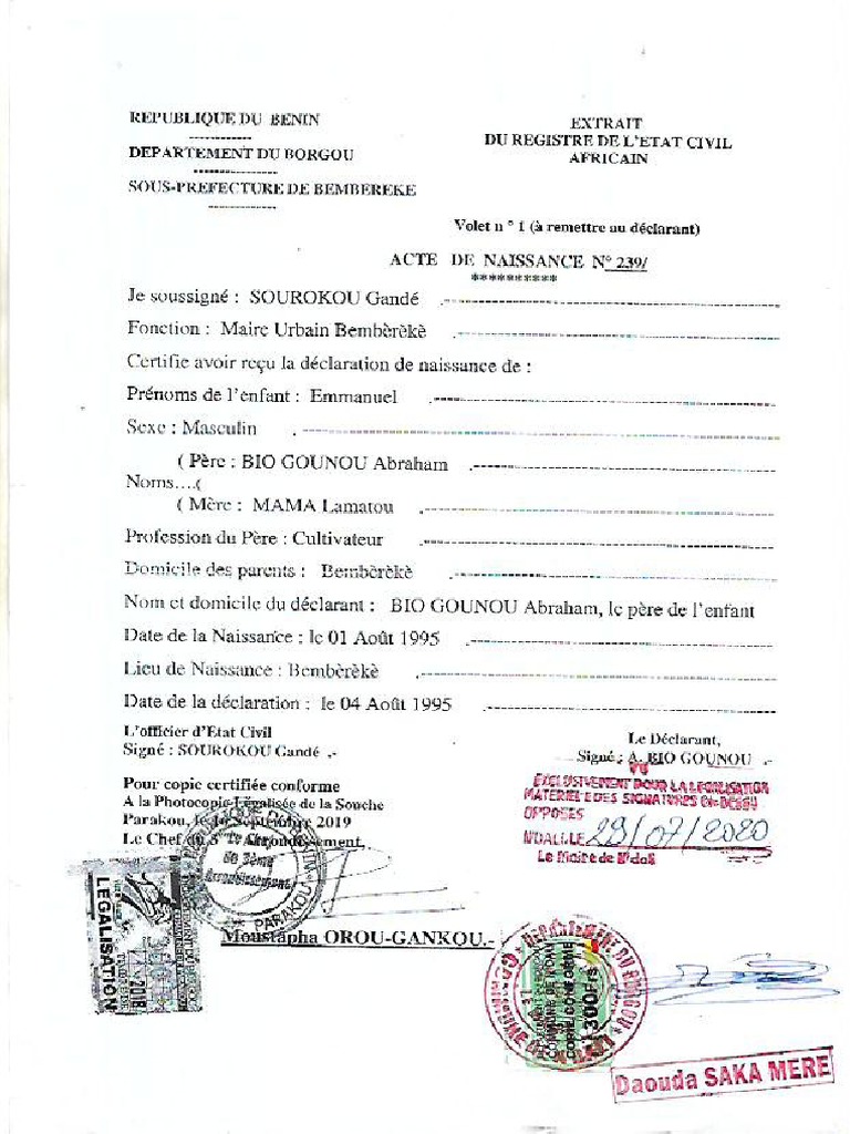 Acte de Naissance | PDF