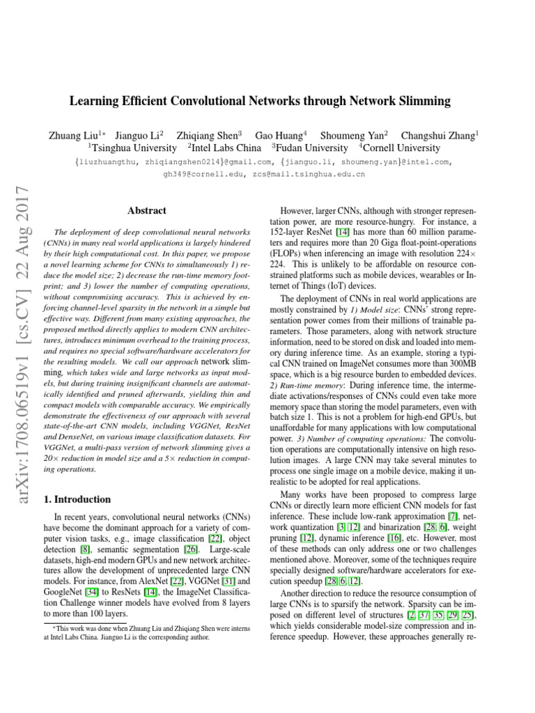 Learning Efficient Convolutional Networks Through Network Slimming | PDF | Machine Learning ...