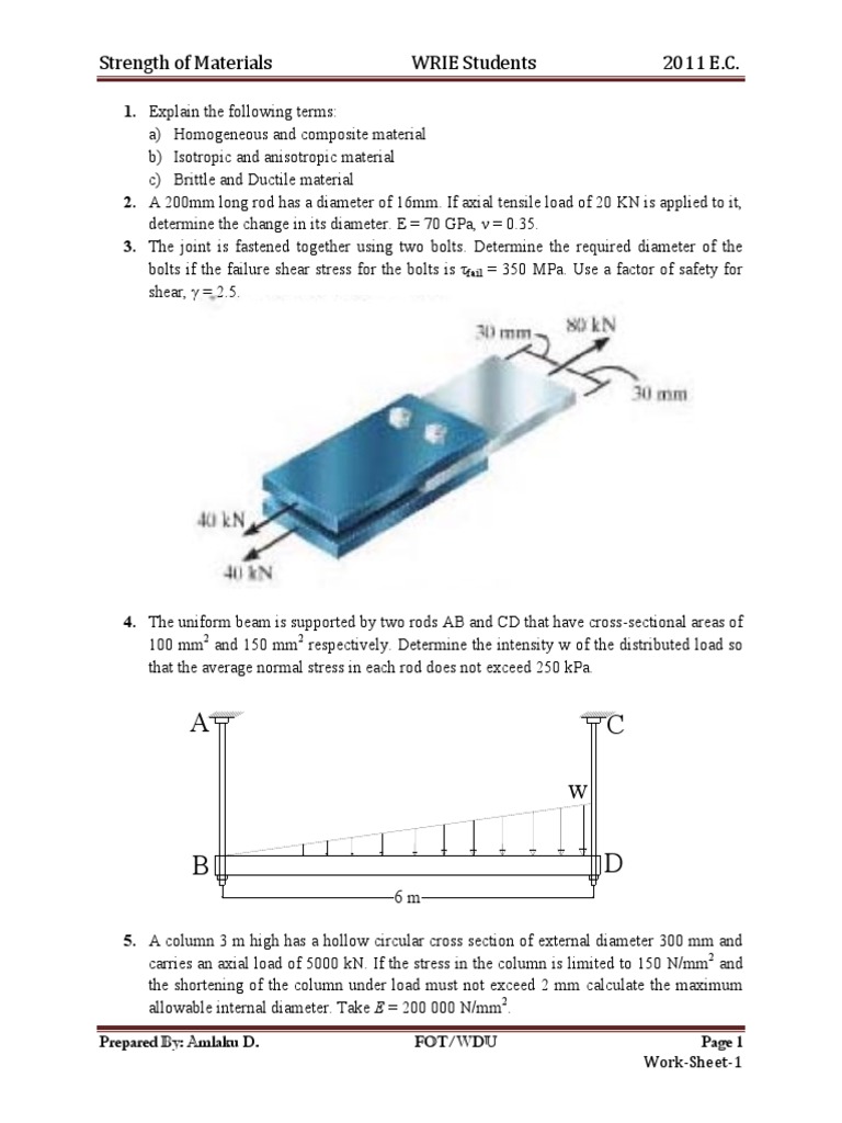 Strength Worksheet 1F | PDF | Strength Of Materials | Stress (Mechanics)