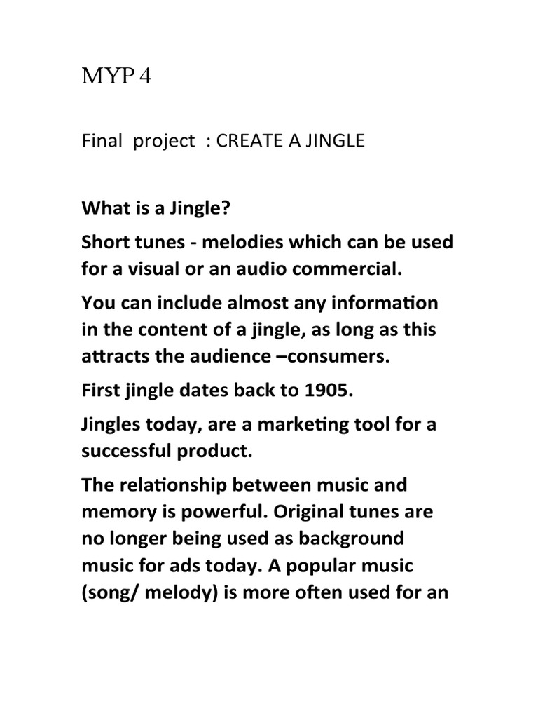 MYP 4 Creating A Jingle | PDF
