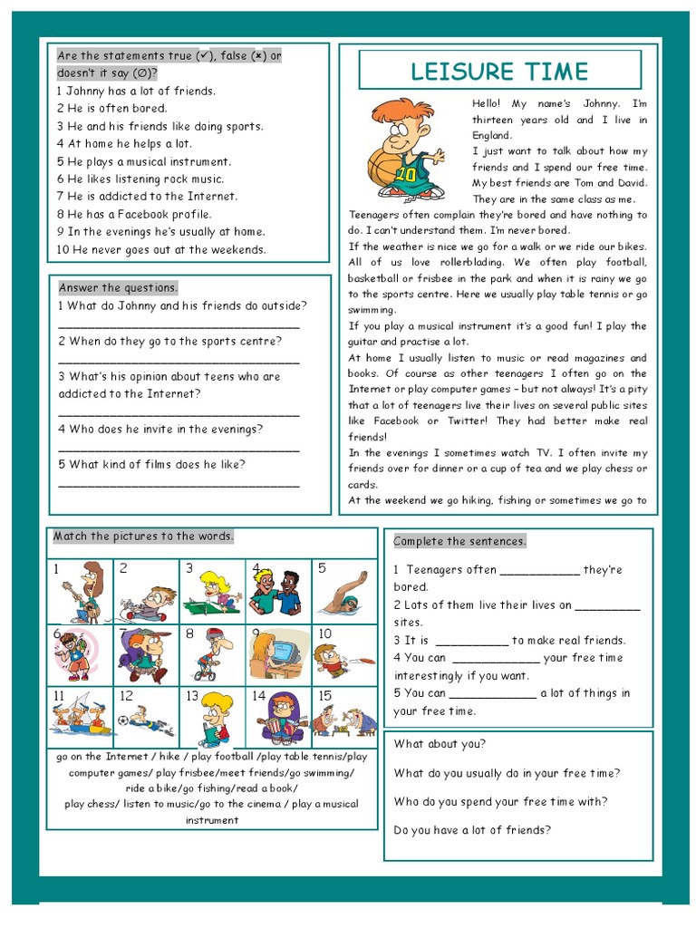 Leisure Time Reading Comprehension Exercises | PDF | Sports | Leisure