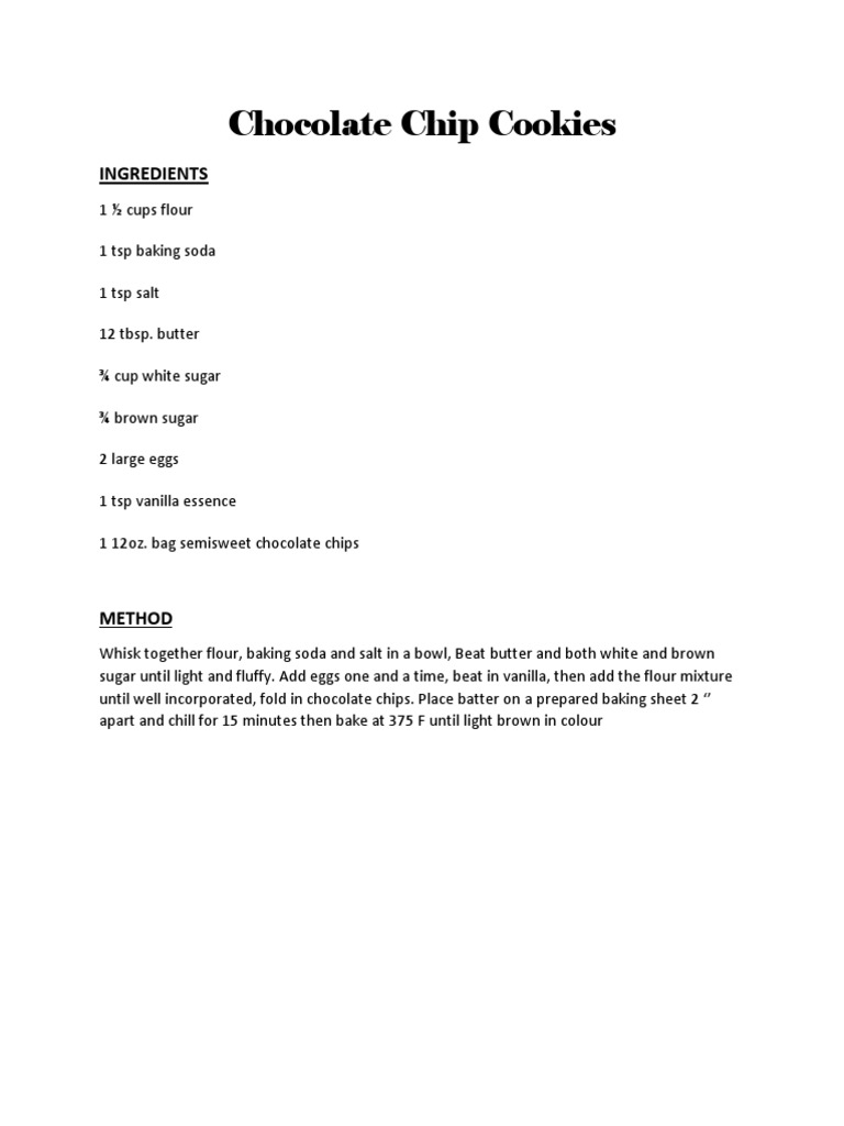 Chocolate Chip Cookies Test | PDF