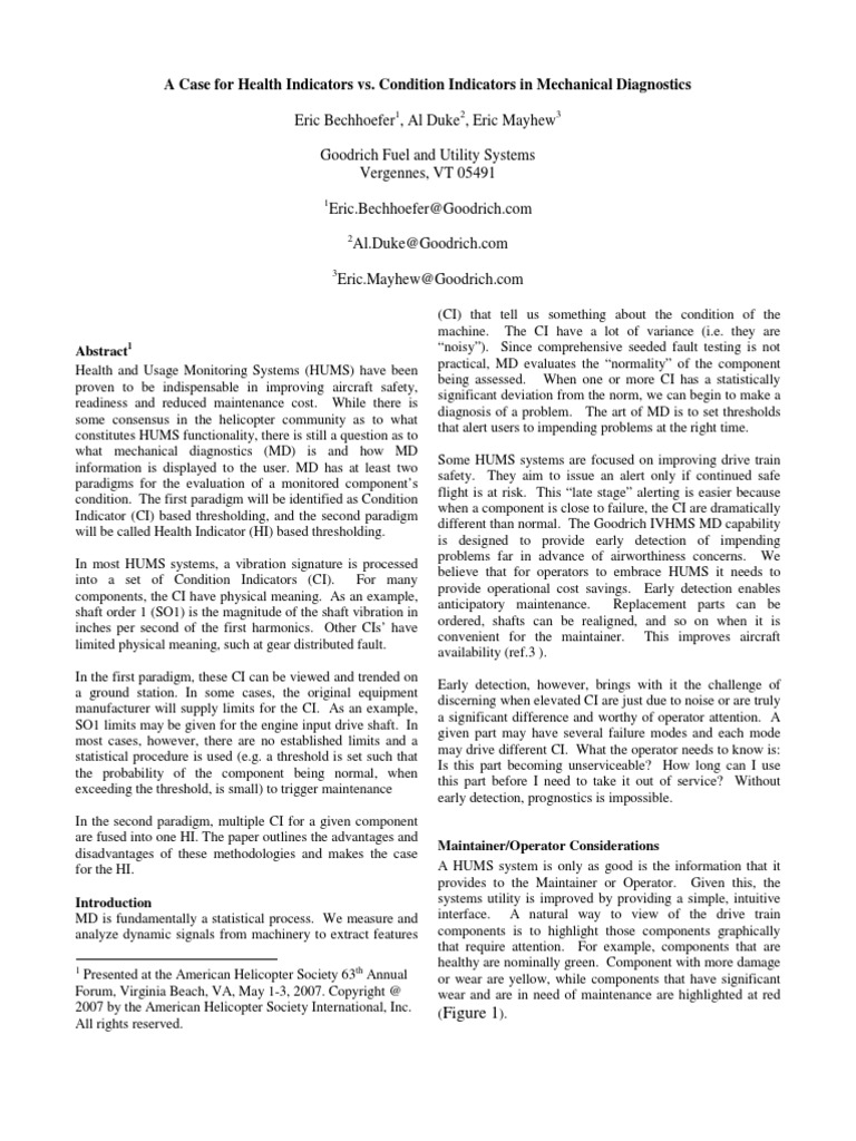 A Case For Health Indicators vs. Condition Indicators in Mechanical ...