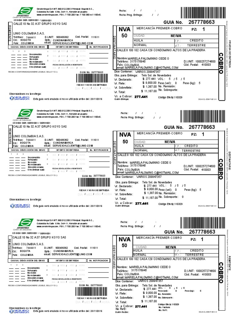Guia Servientrega 2 | PDF | Industrias de servicio | Telecomunicaciones