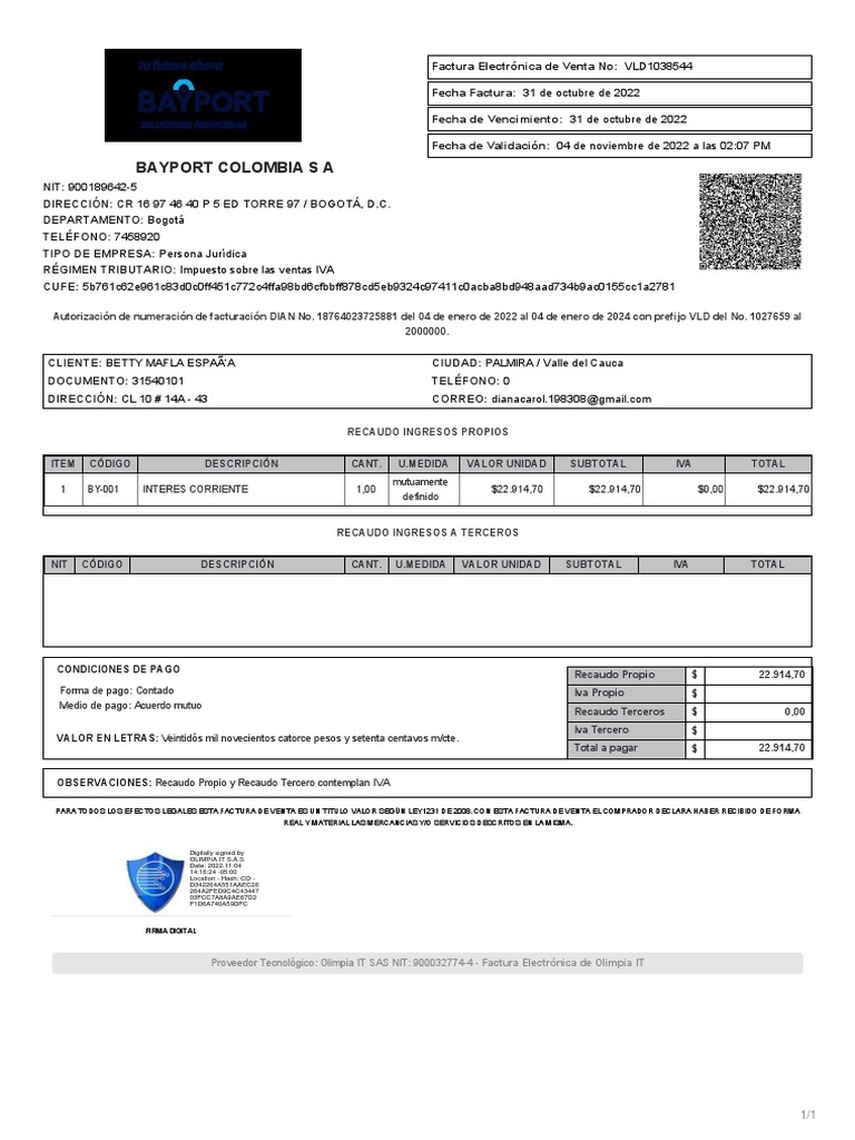 Bayport Colombia S A: Condiciones de Pago | PDF | Factura | Pagos