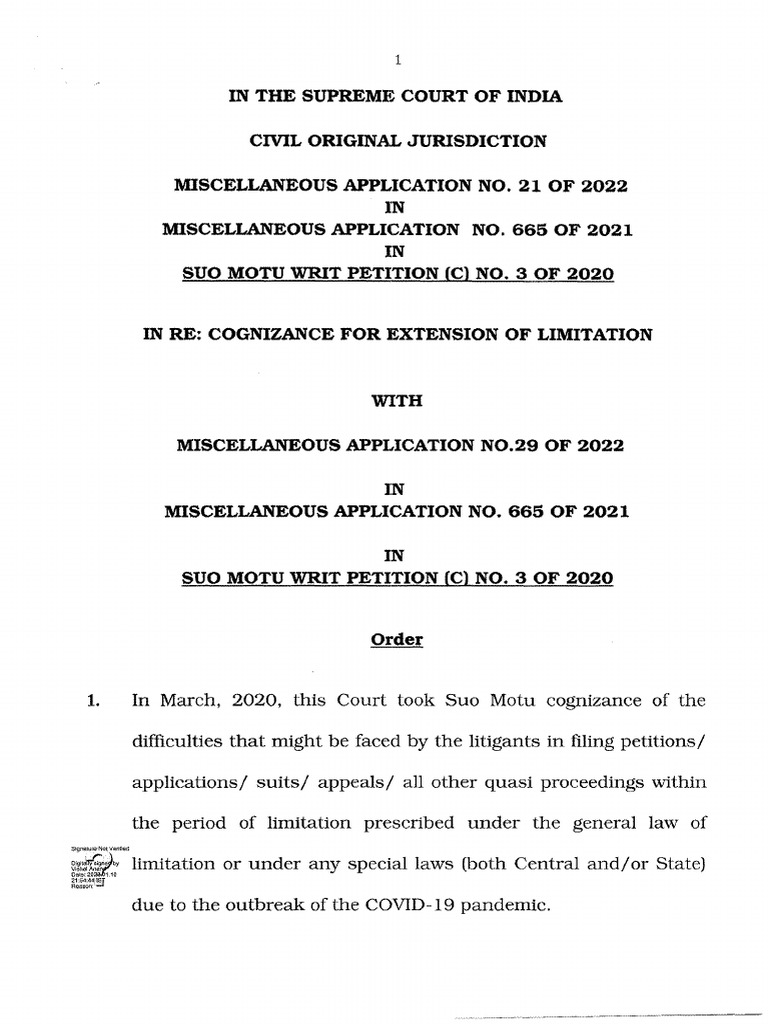 Extension Limitation Period | PDF | Lawsuit | Supreme Court Of India