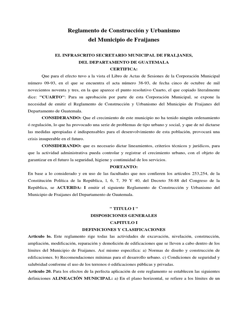 Reglamento de Construcción y Urbanismo Fraijanes | PDF | Arquitecto | Multa (pena)