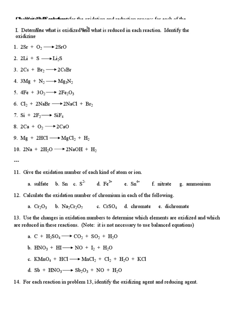 Redox Worksheet | PDF | Redox | Chemical Reactions