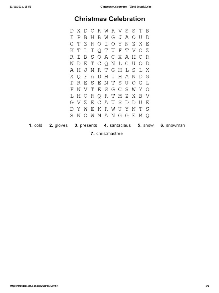 Christmas Celebration - Word Search Labs | PDF