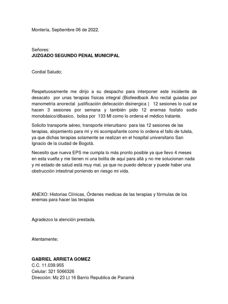Incidente de Desacato Nueva EPS 2025 | PDF