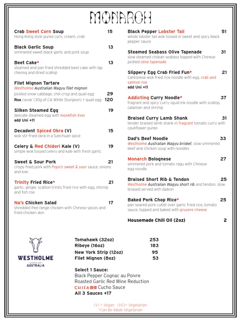 Monarch Menu | PDF | Curry | Chinese Cuisine