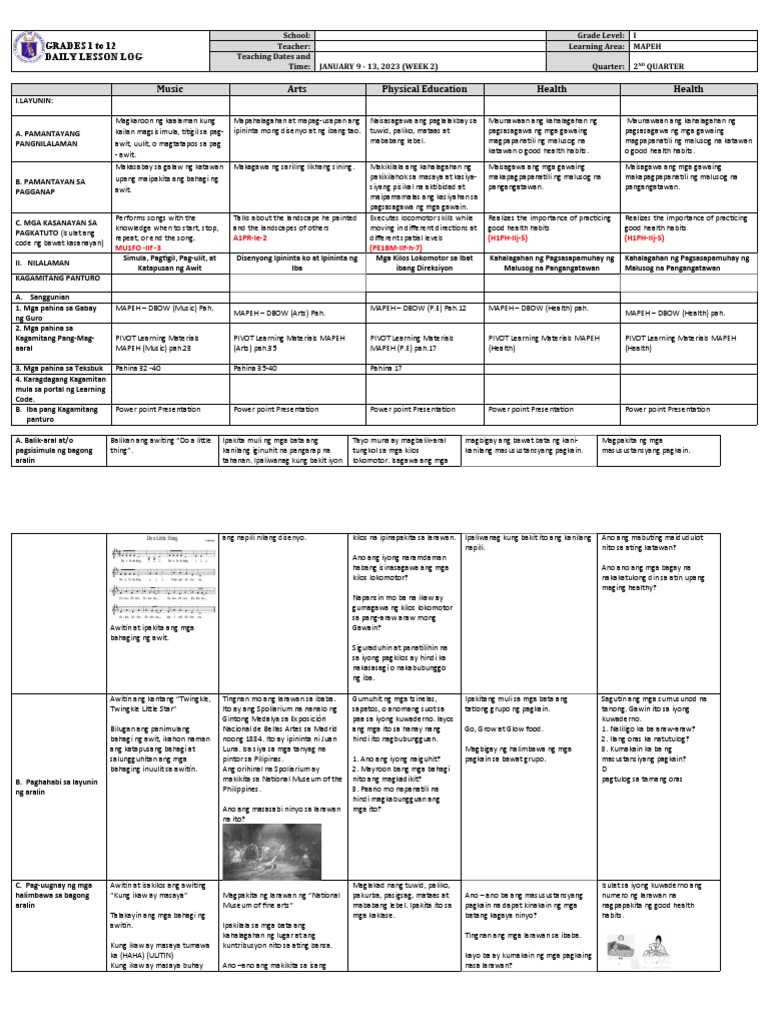 DLL Mapeh W8Q2 | PDF