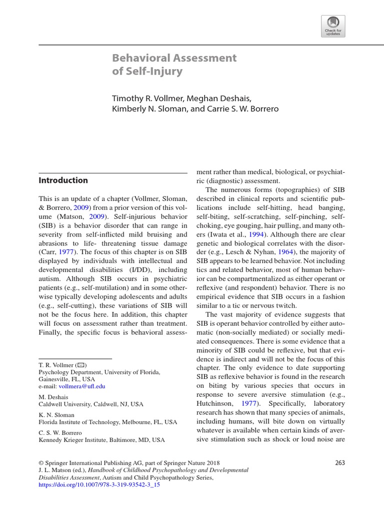 Vollmer, Deshais, Sloman, & Borrero (2018) Behavioral Assessment of Self-Injury | PDF ...