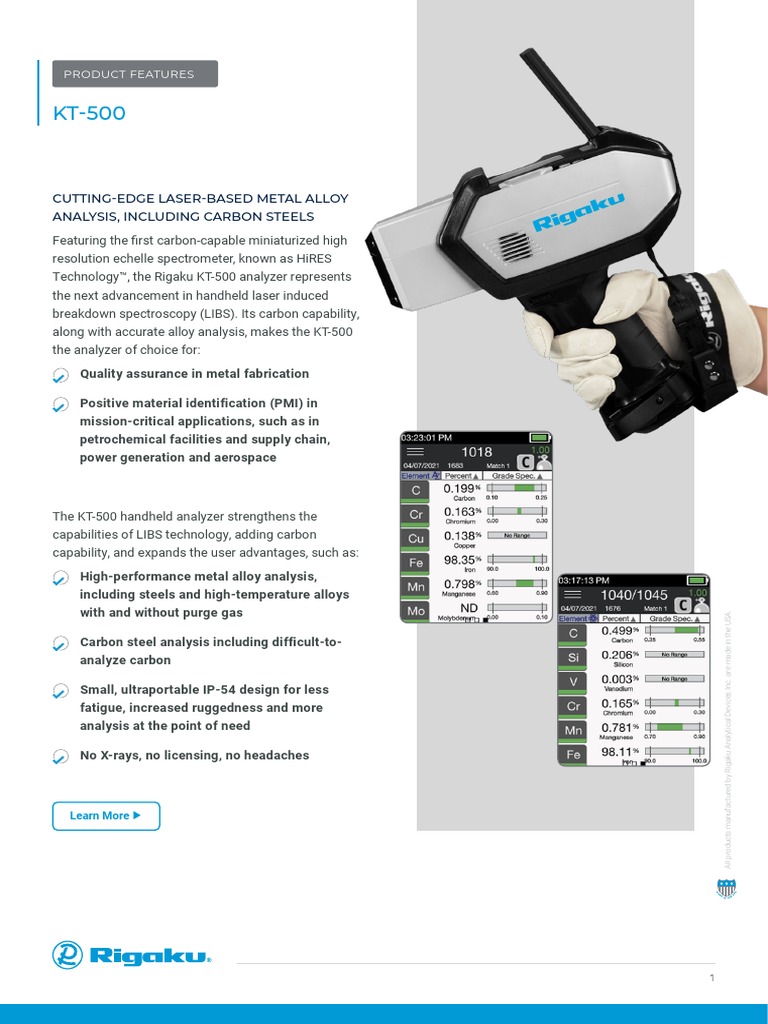 KT-500 - Rigaku - LIBS - Catalog | PDF | Metals | Steel