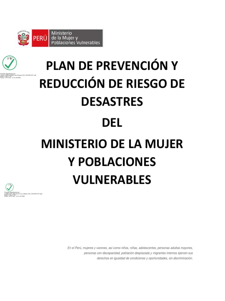 Plan de Prevencion y Reduccion de Riesgo de Desastres ODN MIMP | PDF | Riesgo | Reducción de ...