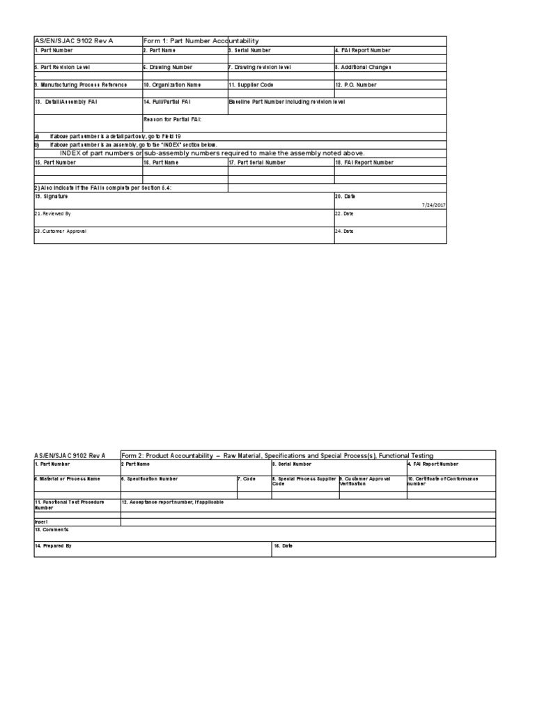 AS9102 Blank Paperwork | PDF | Verification And Validation | Systems ...