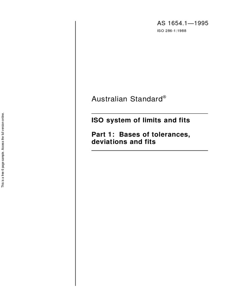 As 1654.1 - ISO Systems of Limits and Fits - Rev 1995 | Download Free ...