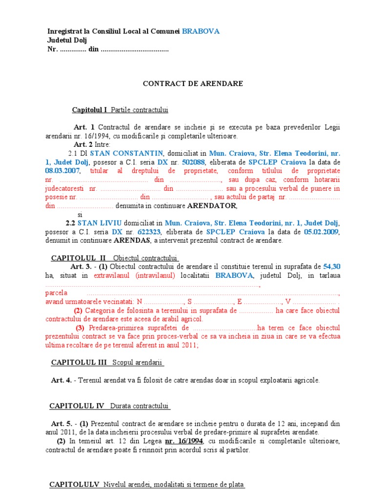 Model Contract Arenda Cadru | PDF