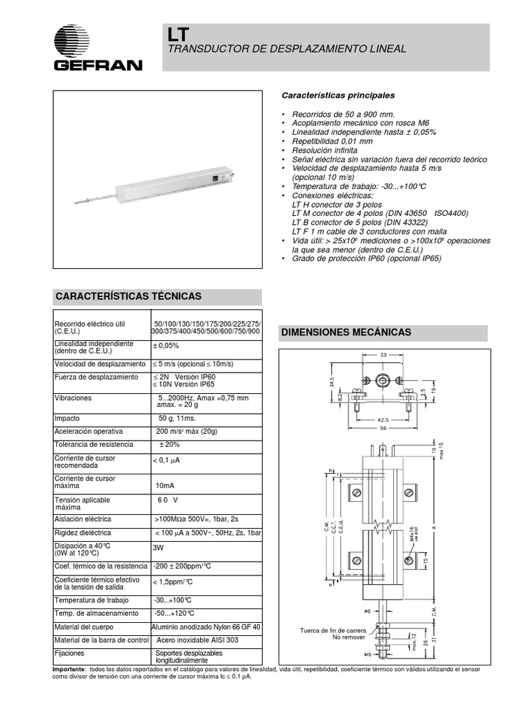 Transductores Lineales: Características Técnicas | PDF | Resistor ...