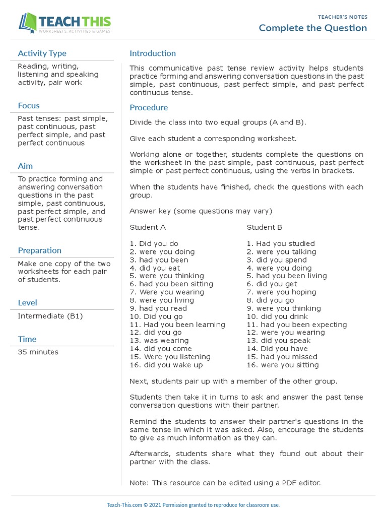 Complete The Question | PDF | Grammatical Tense | English Language