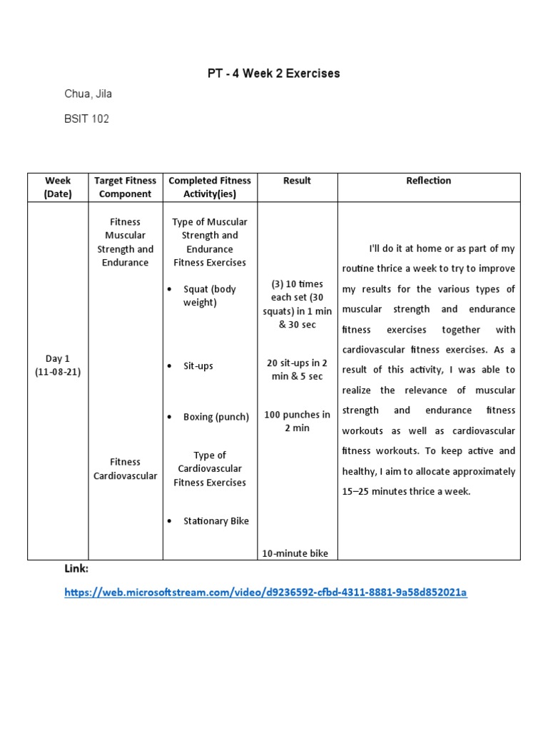 PT-4 Week 2 Exercises | Download Free PDF | Physical Fitness | Aerobic Exercise