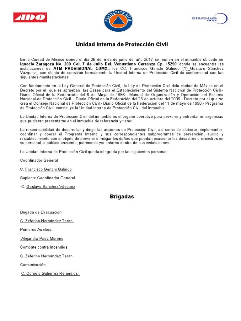 Acta constitutiva de la Unidad Interna de Protección Civil de ATM ... Acta constitutiva de la Unidad Interna de Protección Civil de ATM ...
