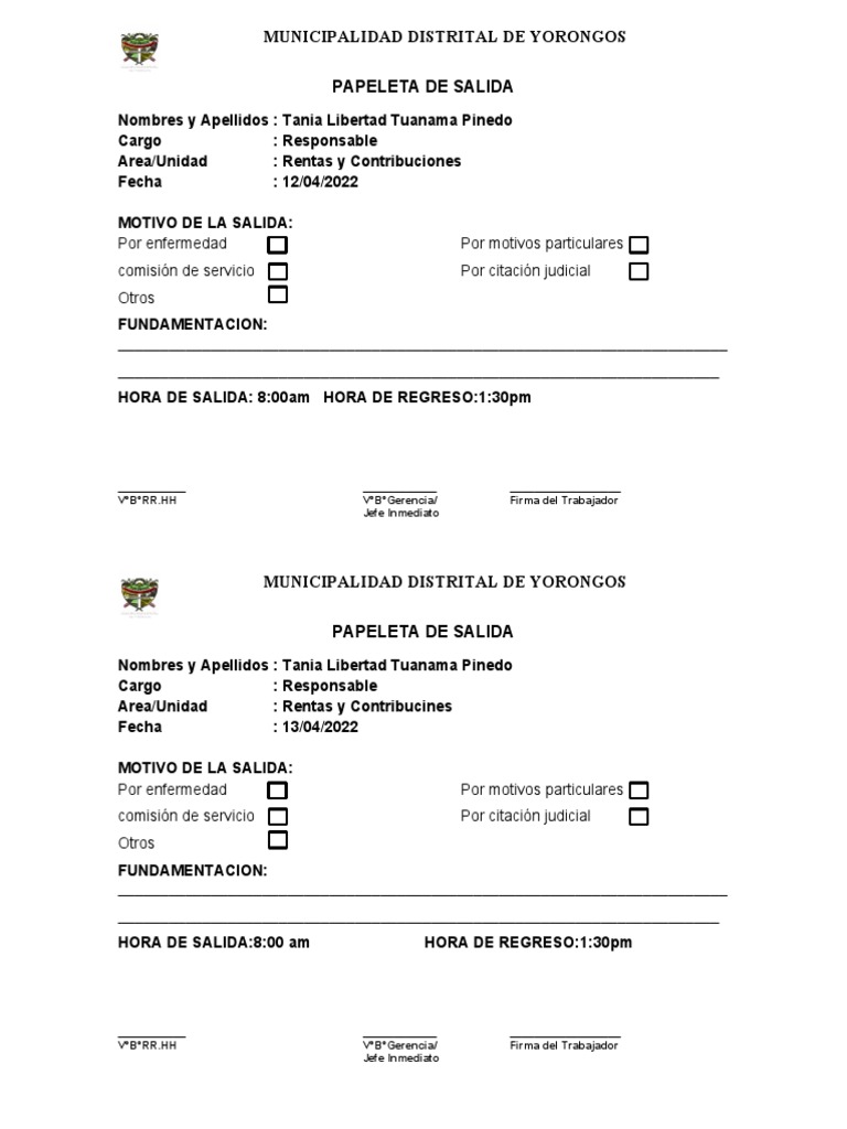 Papeleta de Salida | PDF