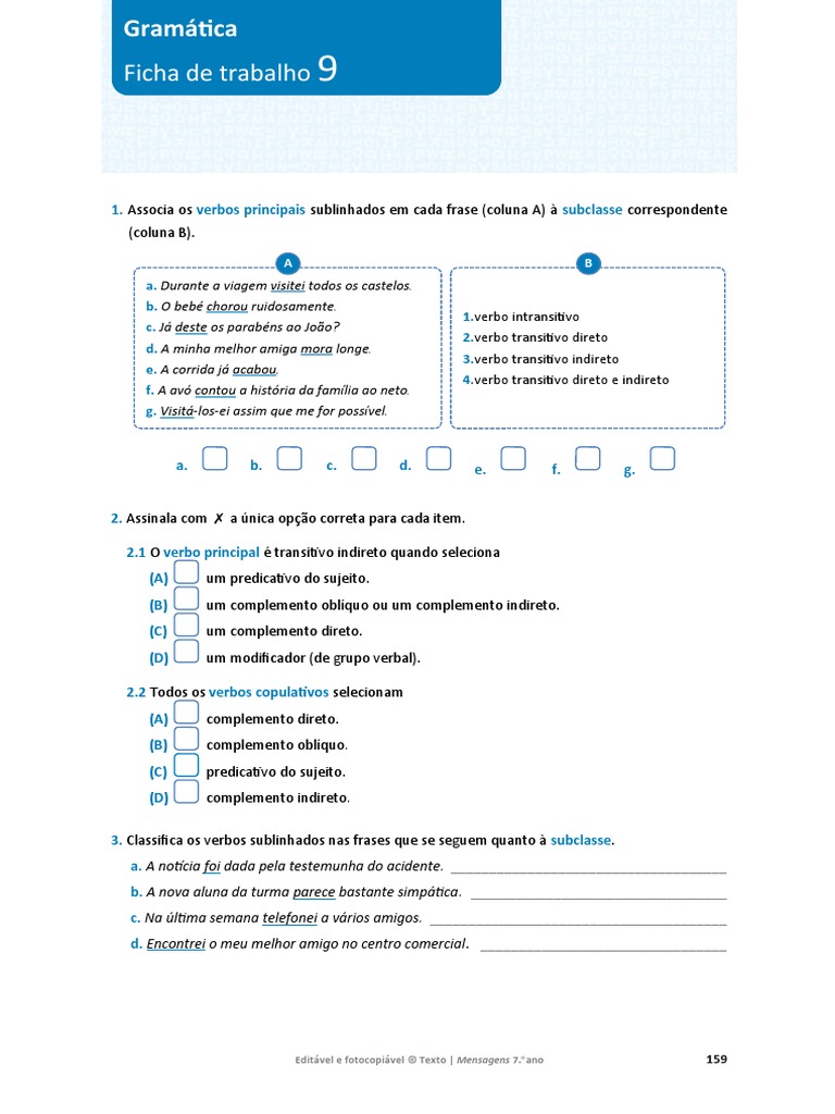 Ficha Gramatica 9 | PDF
