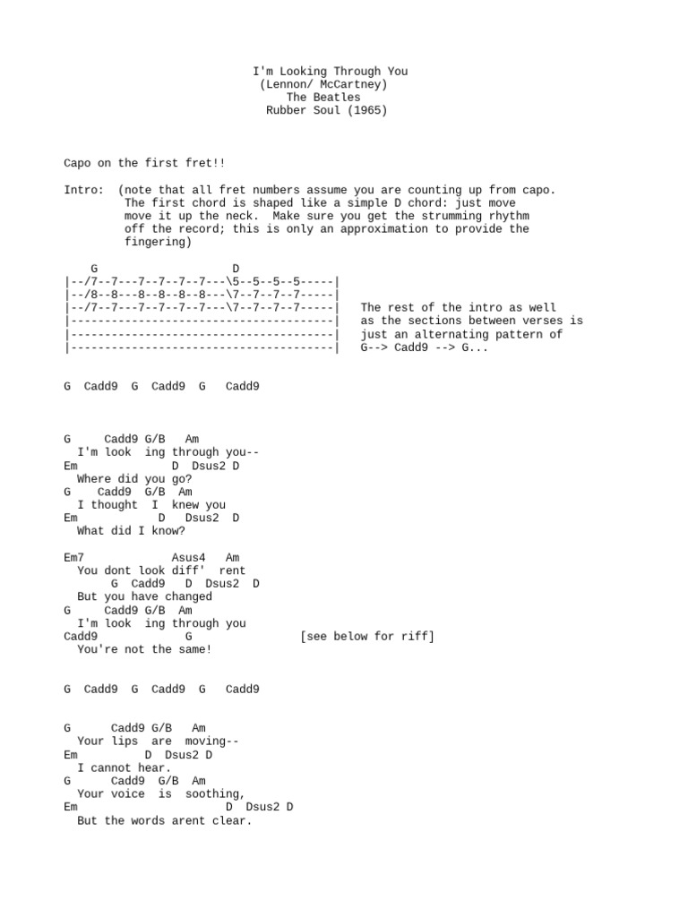 Beatles "I'm Looking Through You" Chords | PDF | Music Industry | Rock ...