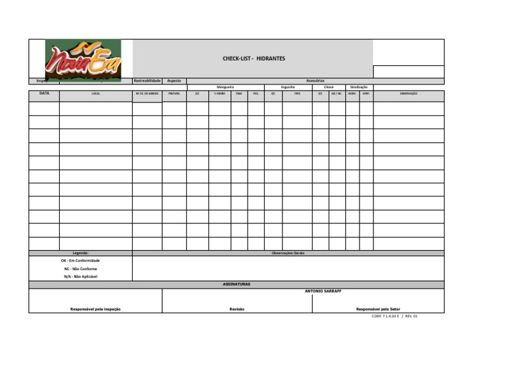 Check List Hidrantes - XLSX - Cópia de Dezembro 2022 | PDF
