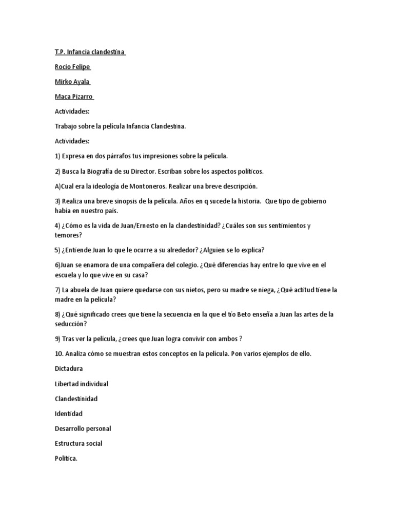 T.P Infancia Clandestina | PDF