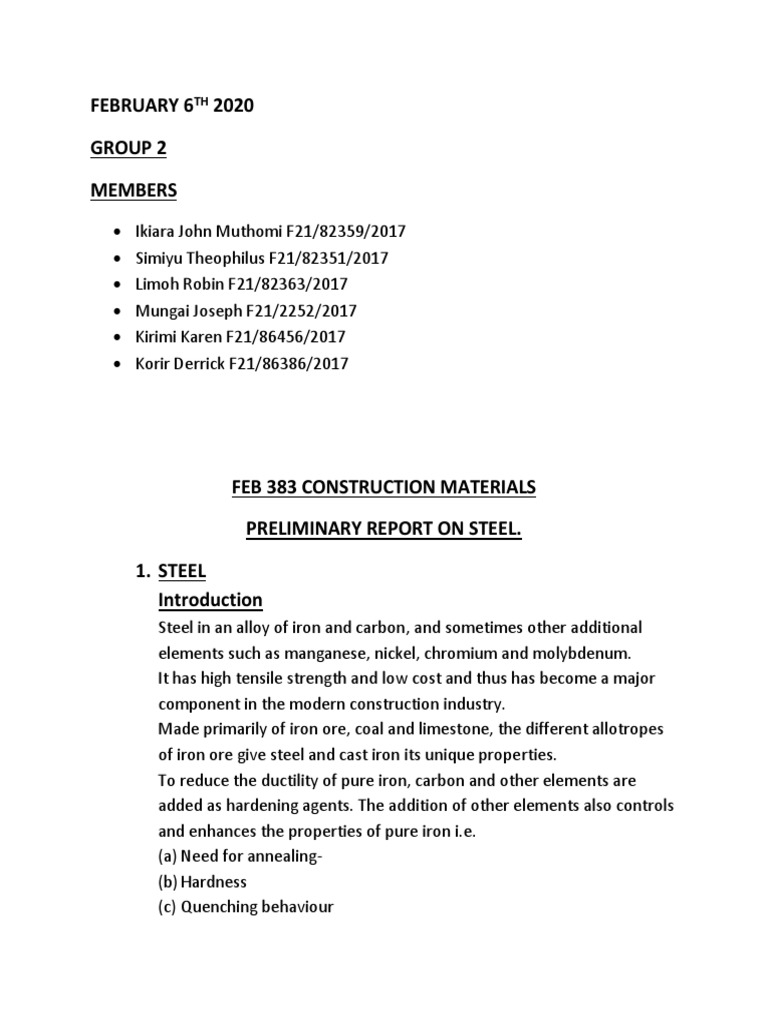 Steel in Construction: A Preliminary Report | PDF | Steel | Iron Ore