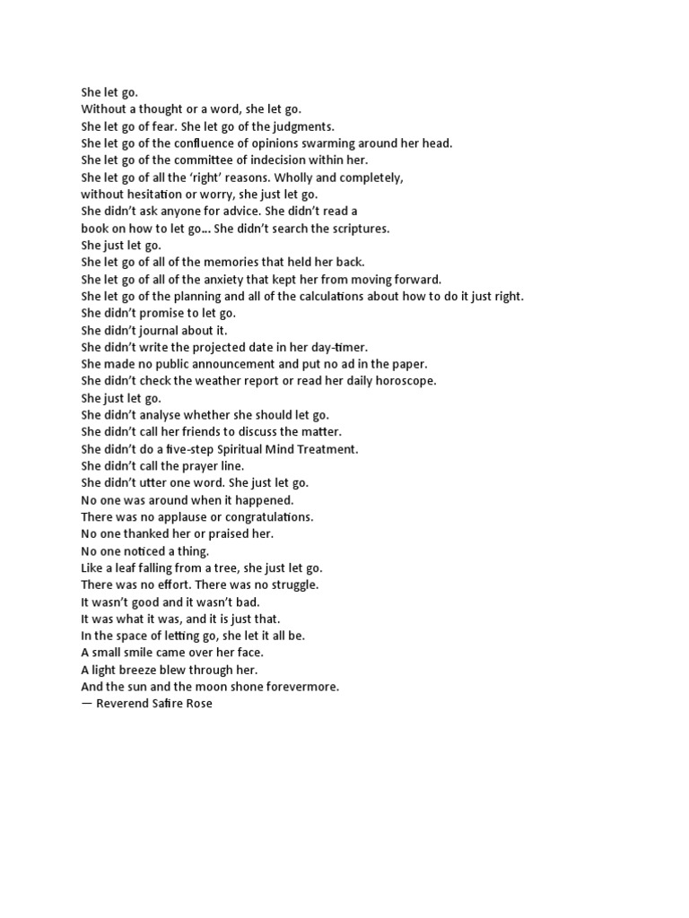 She Let Go: A Poem by Safire Rose | PDF