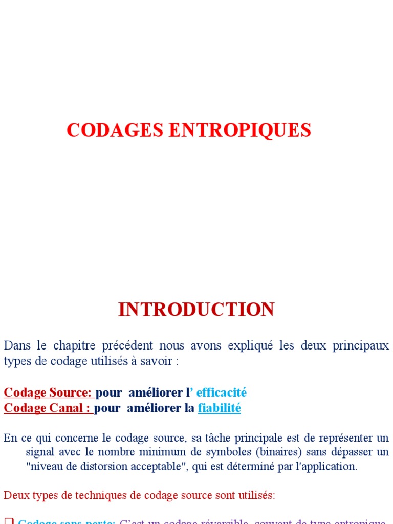 Chapitre 3 - Rappel Sur Le Codage Source Entropique Sans Perte | PDF | Compression de données ...