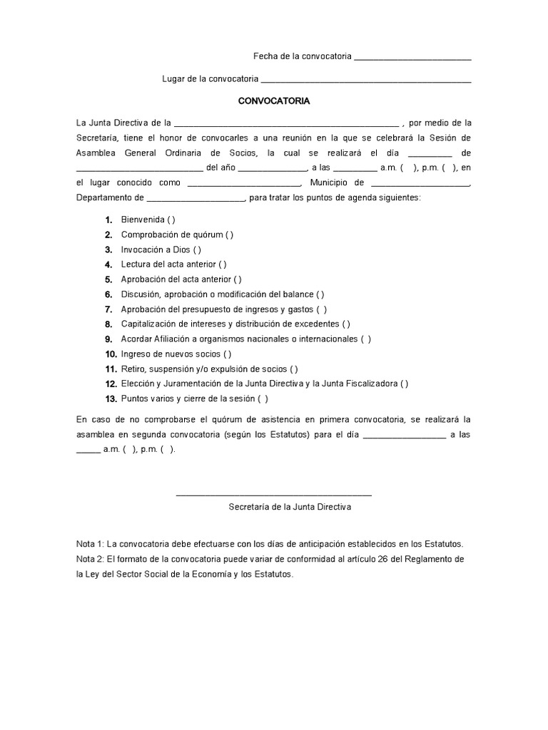 Formato-Convocatoria-Asamblea-General-Ordinaria | PDF