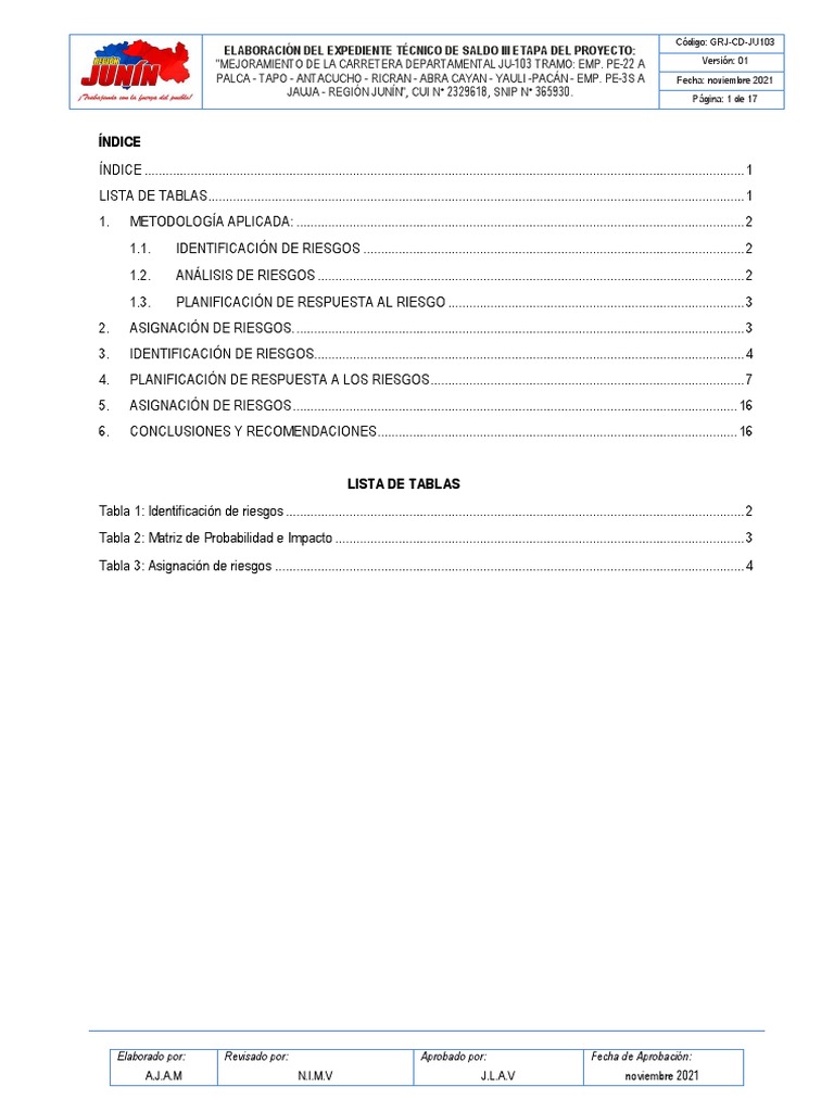 Informe De Riesgos Pdf Riesgo Planificación
