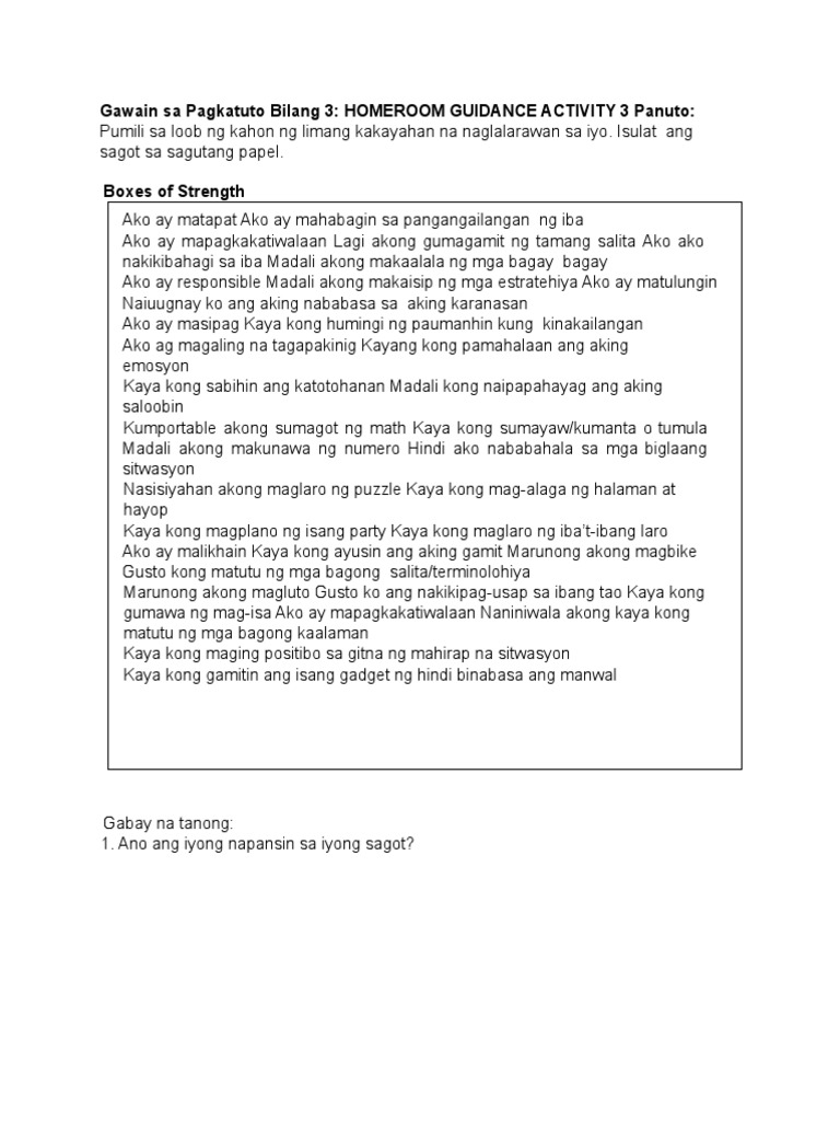 Homeroom Guidance Week 3 | PDF