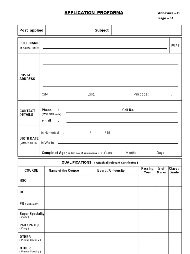 Annex D Application Format | PDF | Career & Growth