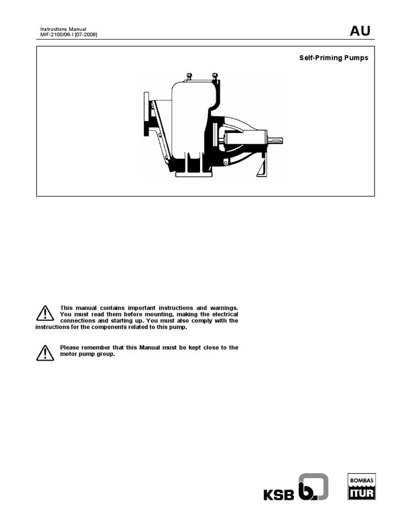 KSB ITUR Self-Priming Pump Manual | PDF | Pump | Bearing (Mechanical)