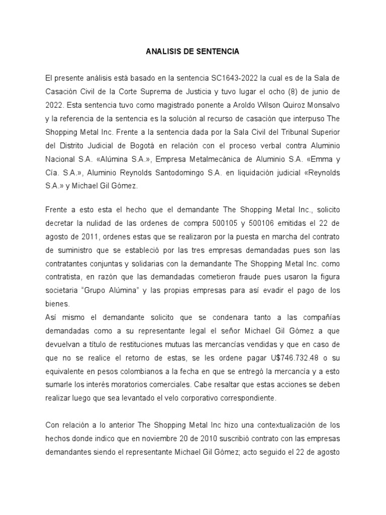 Analisis de Sentencia de Casacion | PDF | Sentencia (ley) | Justicia