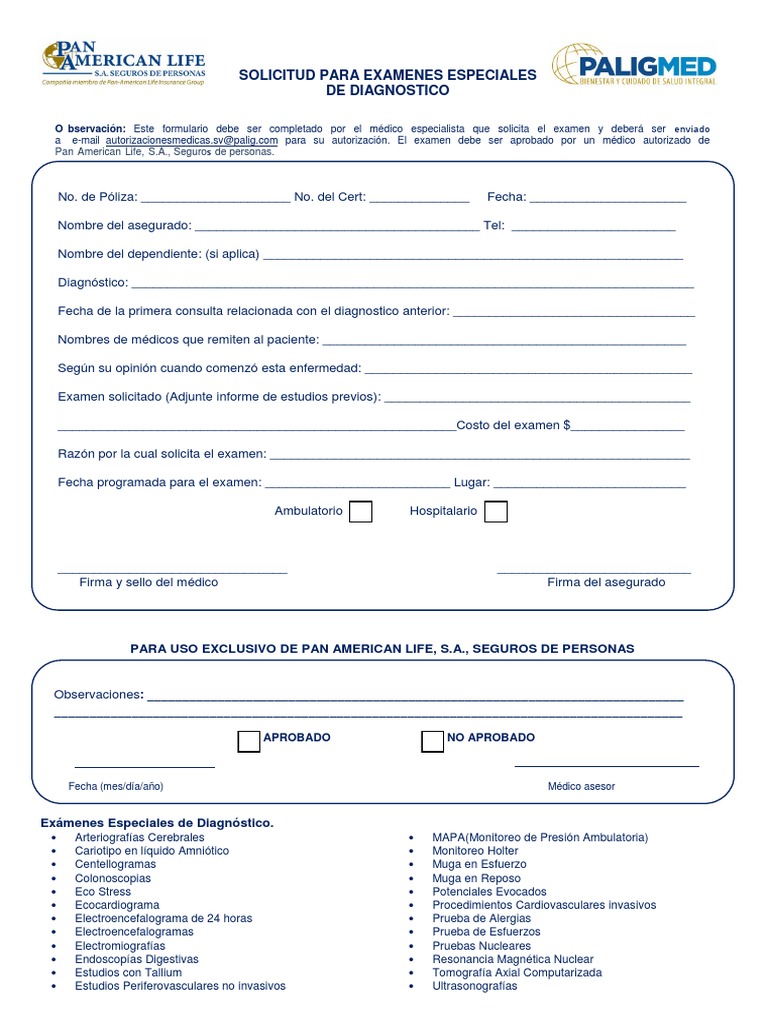 Solicitud para Examenes Especiales de Palig | PDF | Causas de la muerte | Cuidado de la salud