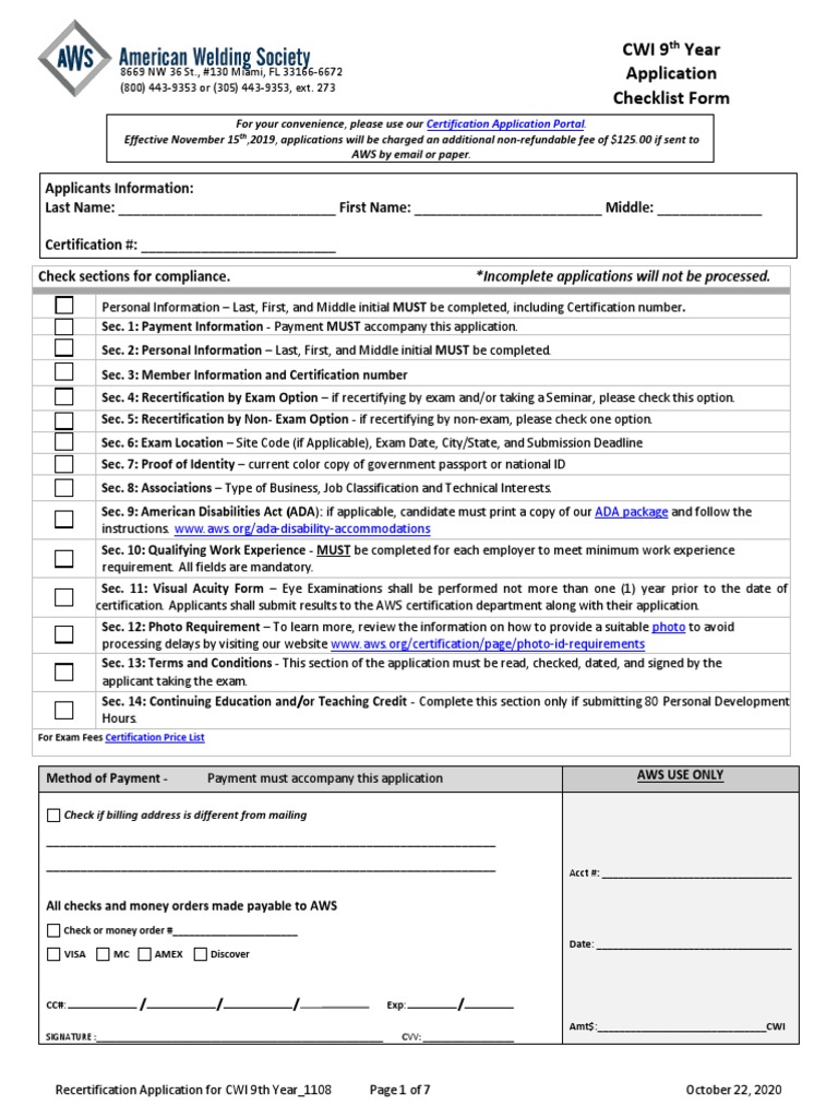 1114 CWI 9th Year ReCertification | PDF | Welding | Construction
