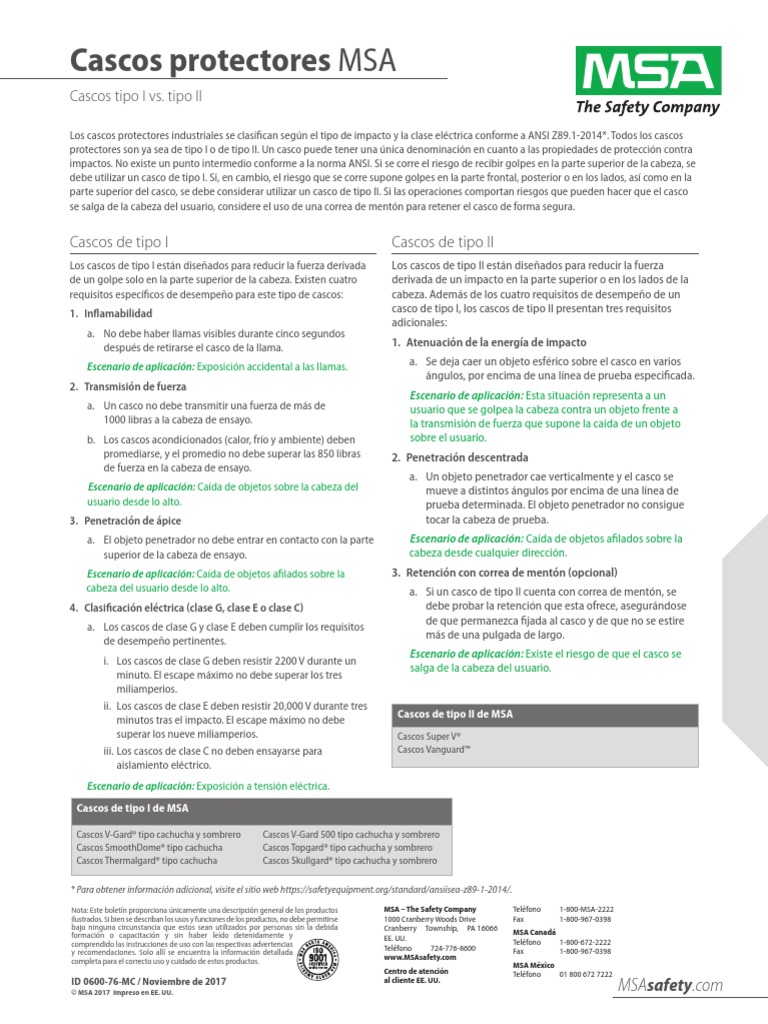 Cascos Protectores MSA Tipo I y II | PDF | Casco