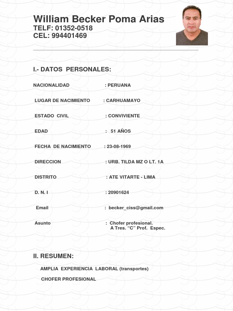CV William Poma Arias - Operador C. Grúa (2021-Velzar) | Descargar ...
