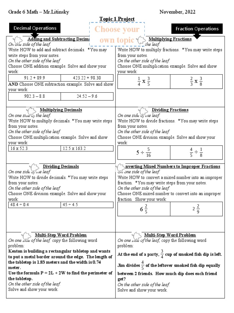 Mr. Litinsky's Grade 6 Math Project: A Hands-On Guide to Decimal, Fraction, and Word Problem ...
