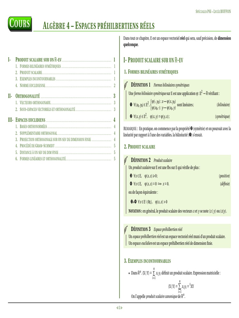 Cours - Espaces Préhilbertiens Réels | PDF | Espace euclidien ...