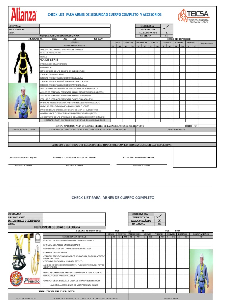 Inspección diaria y semanal de arneses de seguridad corporal completa y ...