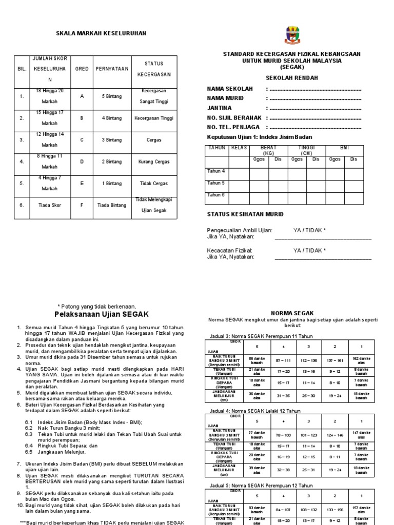 STANDARDIZASI UJIAN KECERGASAN FIZIKAL SEKOLAH | PDF