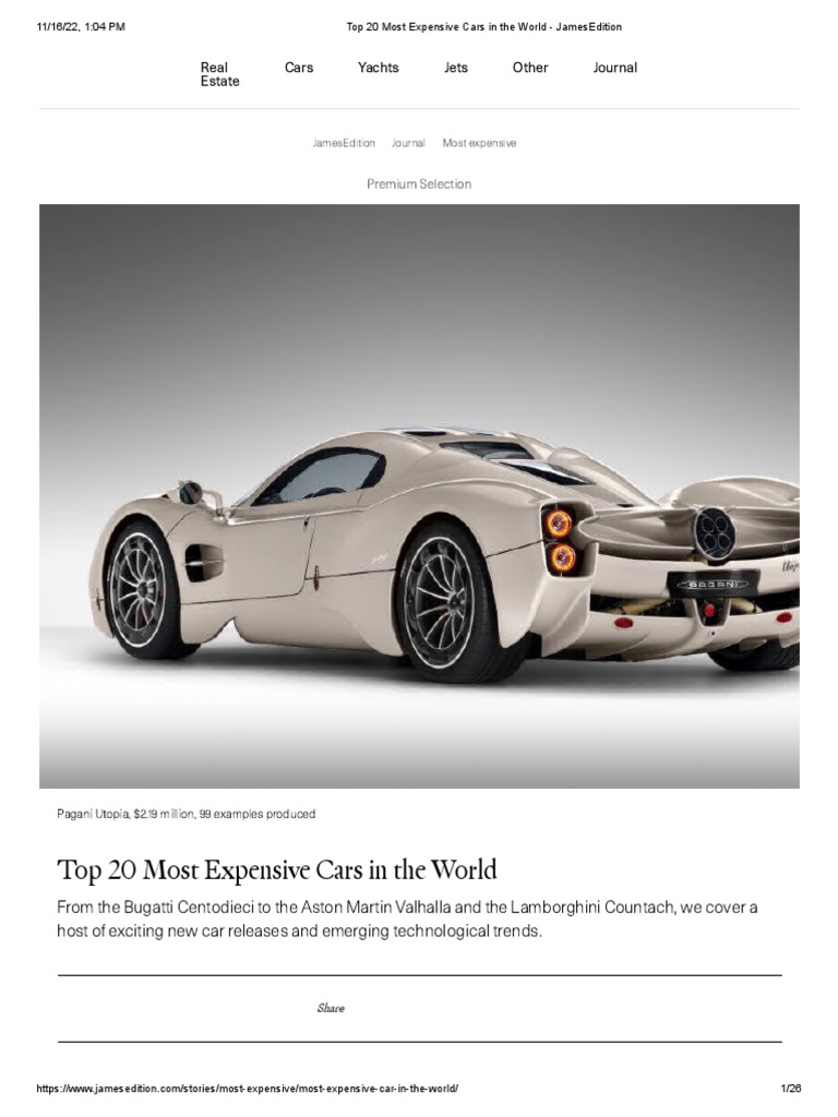 Top 20 Most Expensive Cars in The World - JamesEdition | PDF | Business
